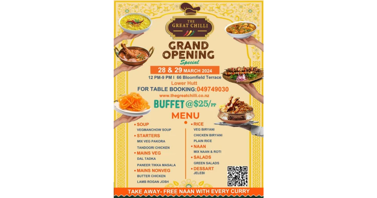 THE GREAT CHILLI - GRAND OPENING MENU